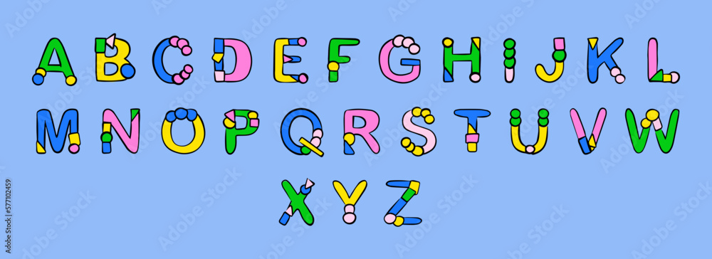 Vector cartoon typeface, multicolored kids vector ABC, letters ...