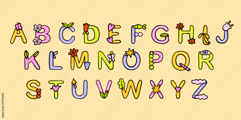 Vector cartoon typeface, multicolored kids vector ABC, letters ...