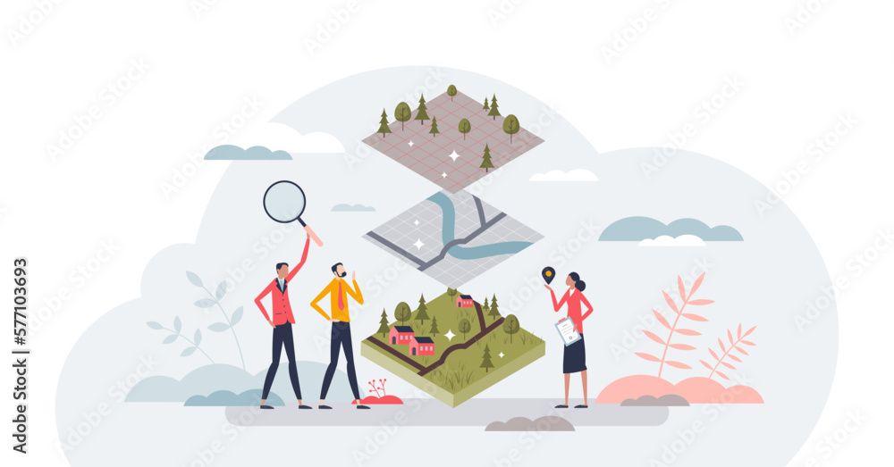 Geodata mapping with geo data layers and grid information tiny person ...