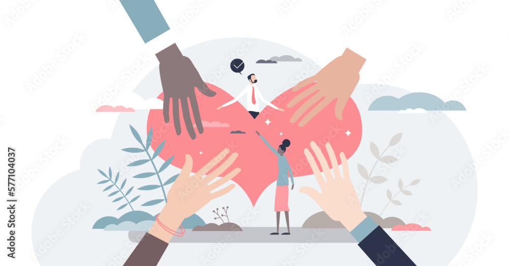 Solidarity help and unity in different nationalities tiny persons ...