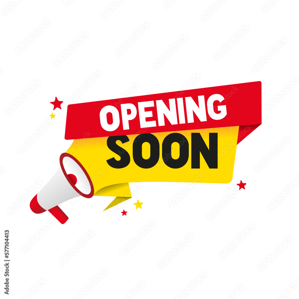 Opening soon banner vector. Store badge icon. Business concept design ...