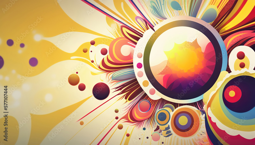 abstract colorful summer background with sun, light rays, generative ai ...