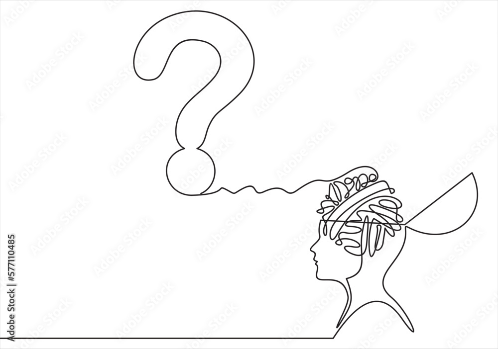 Concept of confused feelings in one continuous line drawing. Human head ...