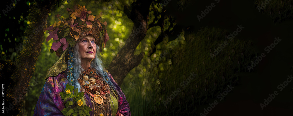Nature witches, middle-aged, elder woman connected to nature, beautiful ...