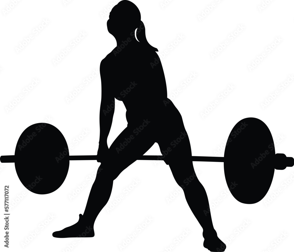 woman athlete powerlifter exercise deadlift black silhouette Stock ...