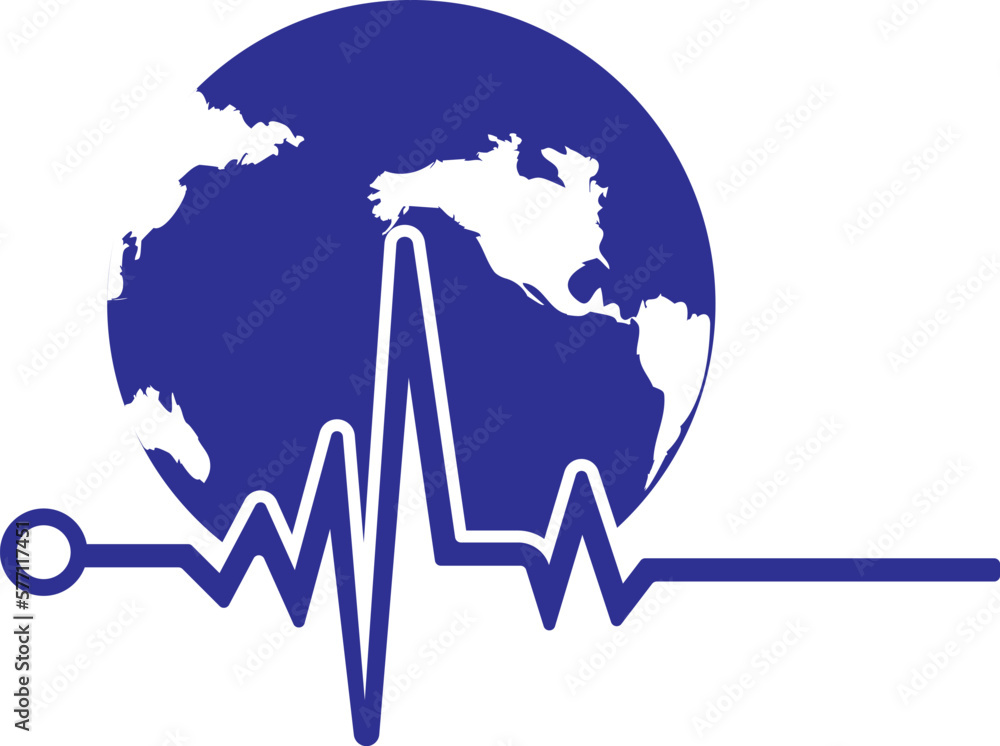 Pulse globe vector logo design icon. Pulse Cardiogram and Globe Icon ...
