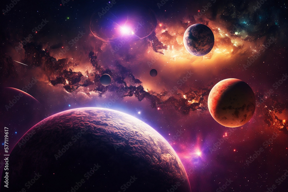 Galaxies Planets and nebula in outer space, Planetary system with ...
