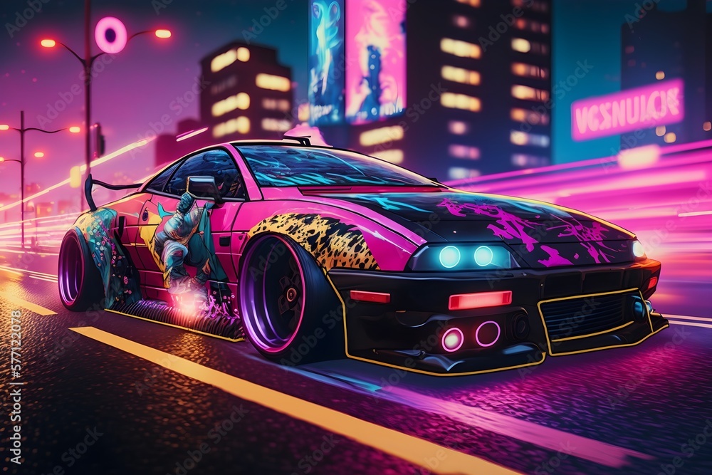 Race Car with a custom wrap racing through a cyberpunk city | Cyberpunk ...