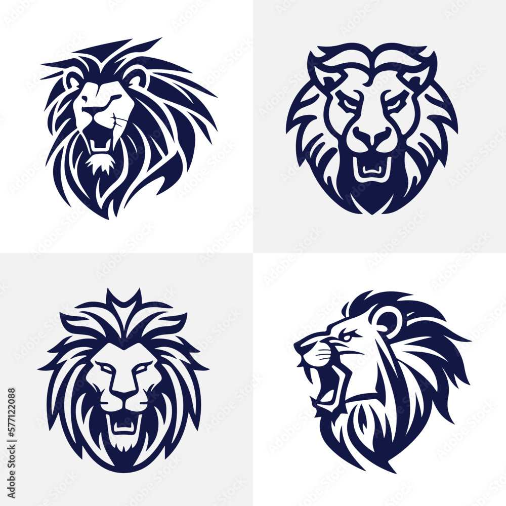 Vetor do Stock: Lion head face logo set silhouette black icon tattoo ...