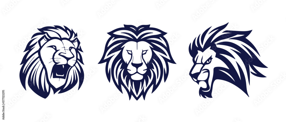 Vecteur Stock Lion head face logo set silhouette black icon tattoo ...