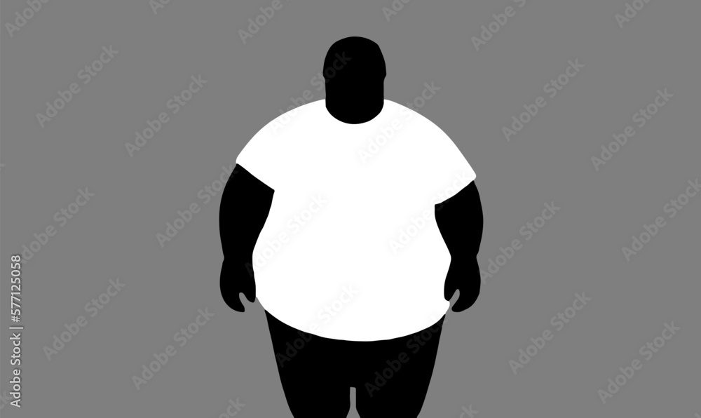 Vector silhouette of an overweight man isolated on a gray background ...