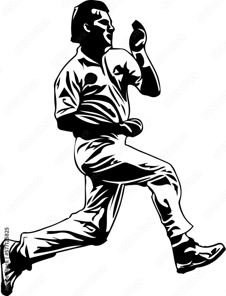 Silhouette of cricket fast bowler action, Fast bowler logo, Sketch ...