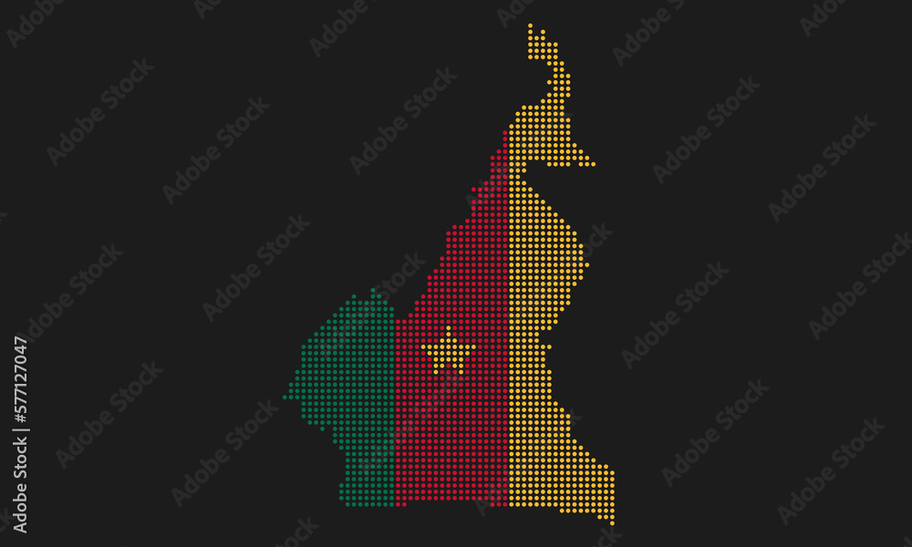 Cameroon dotted map flag with grunge texture in mosaic dot style. Abstract pixel vector ...