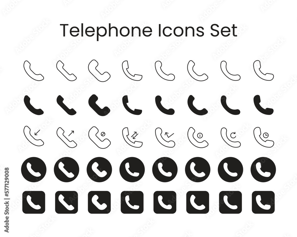 telephone icon set, phone call icon black and white, calling icon ...