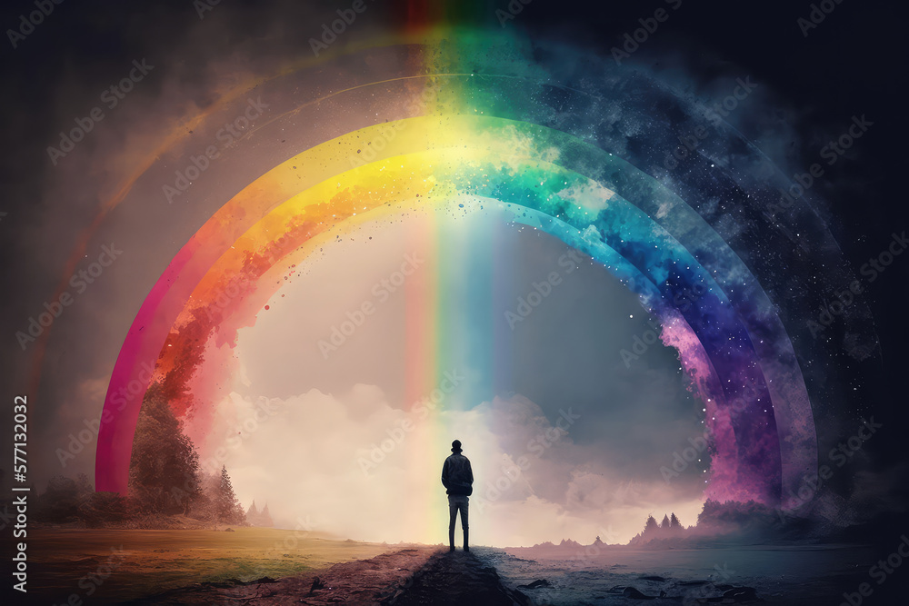 person standing in front of a rainbow, representing hope and the ...
