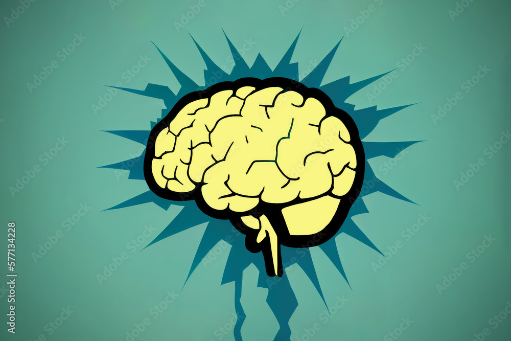 Brainstorming concept. A brain with a corona of flashes around ...