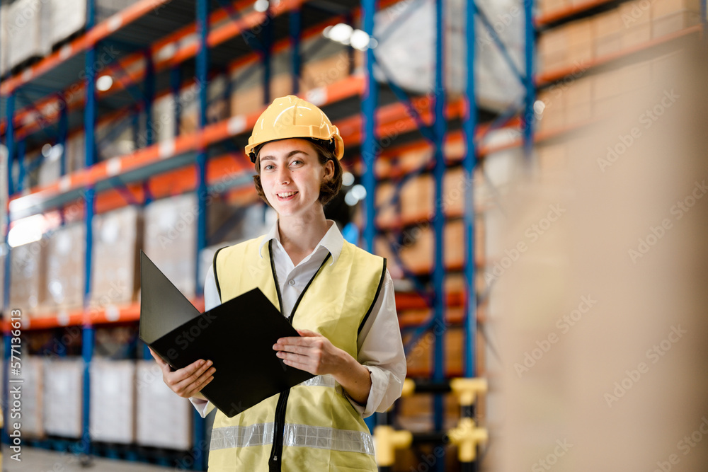 smart woman worker wearing working suite dress and safety helmet at ...