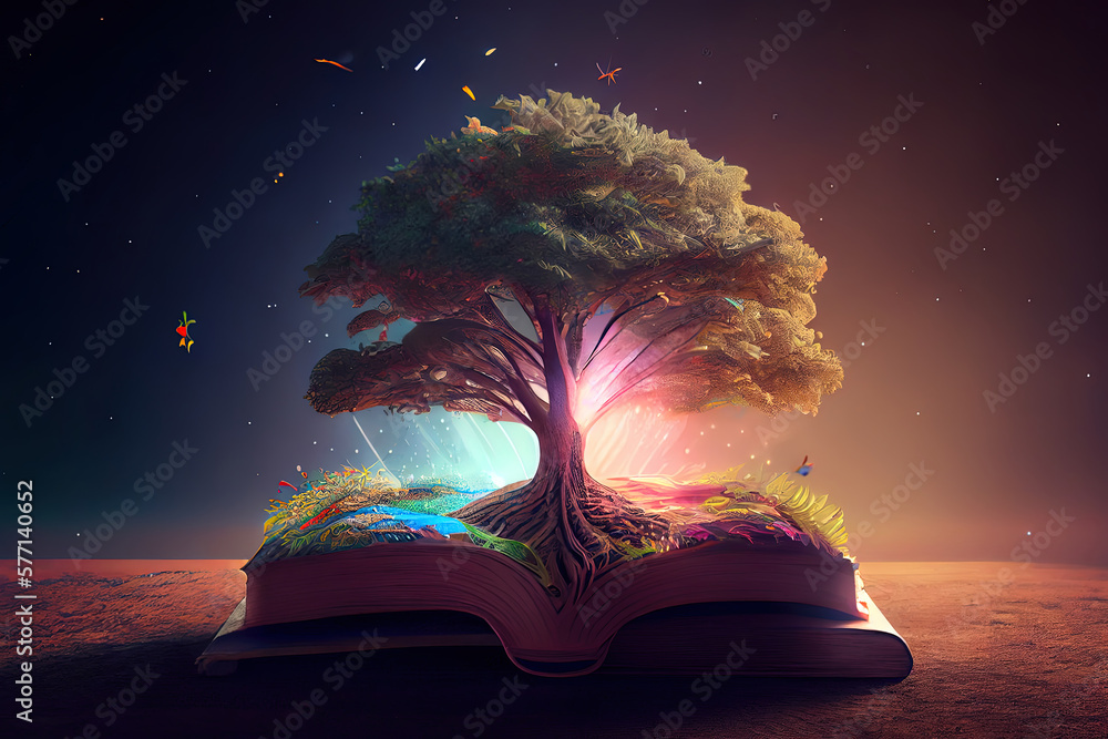 World philosophy day concept with tree of knowledge planting on opening ...