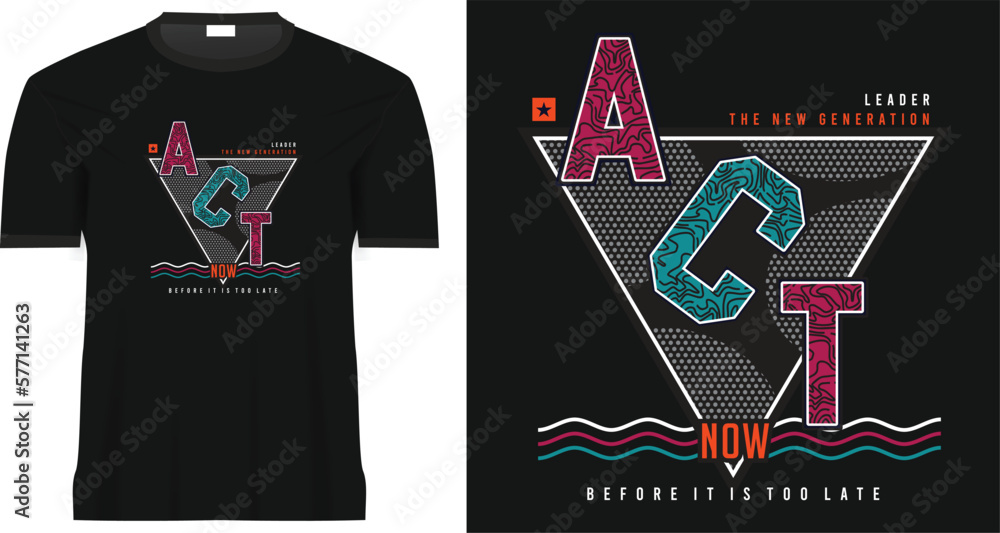 Act now slogan typo design with dots and colorful text wavy line ...