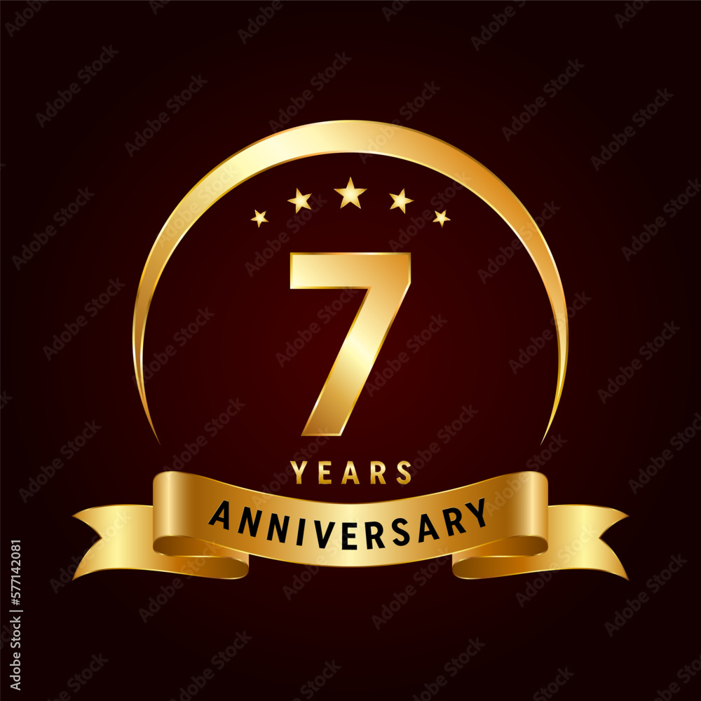 7th Anniversary logo design with golden ribbon. Logo Vector Template ...