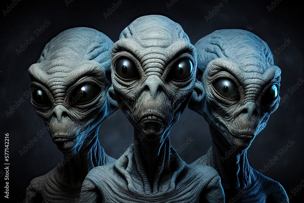 Alien humanoid portait on dark background. Invasion of extraterrestrial ...