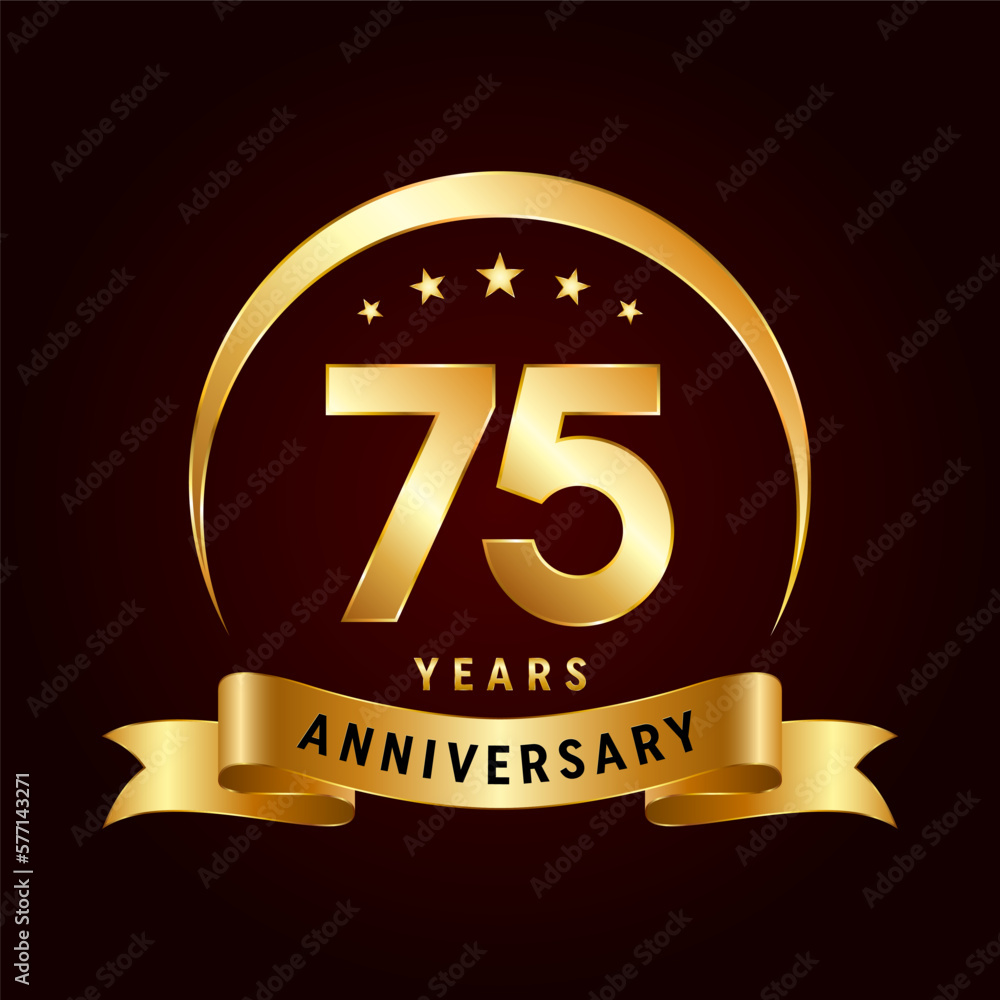 75th Anniversary logo design with golden ribbon. Logo Vector Template ...