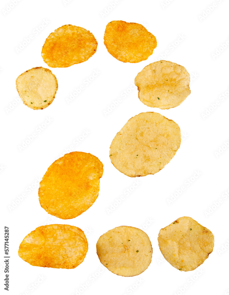 Number 2 made of potato chips and isolated on transparent png ...