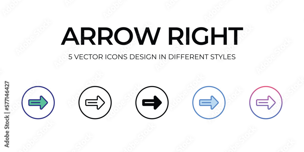 arrow right Icon Design in Five style with Editable Stroke. Line, Solid ...