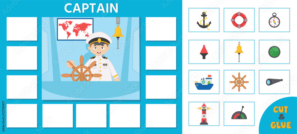Game for children profession. Puzzle. Captain of the ship. Vector ...