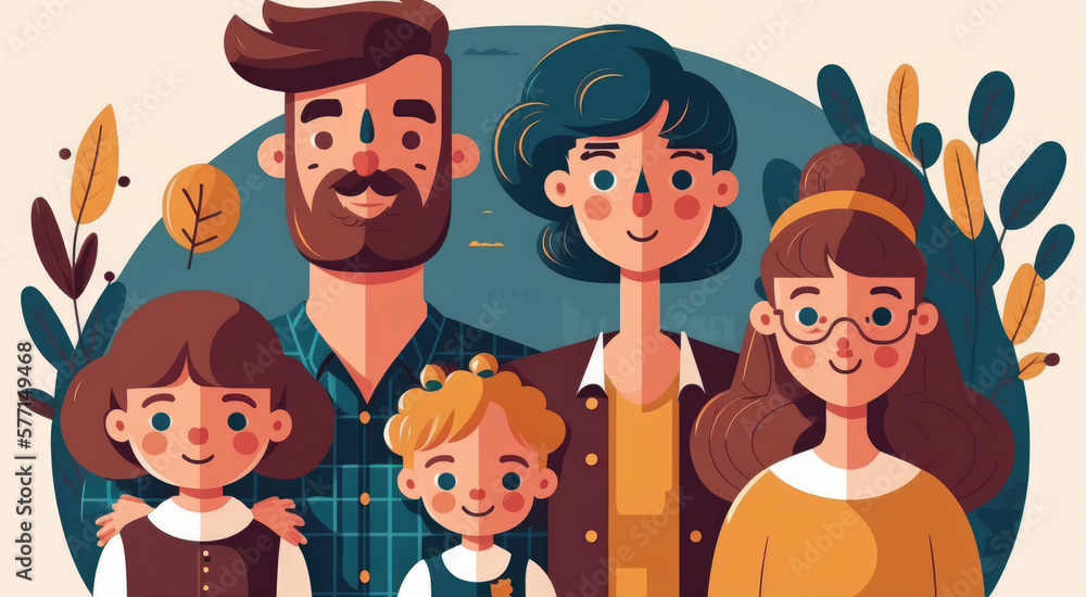 A modern family portrait, featuring a diverse and blended family ...