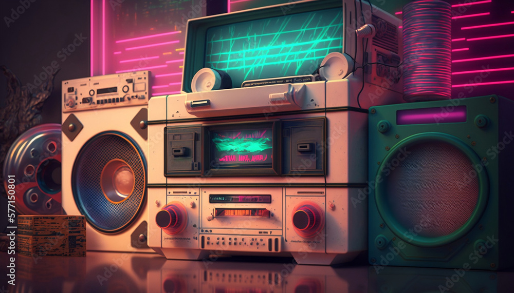 from the 80s to the 90s neon retro style ilustração do Stock | Adobe Stock
