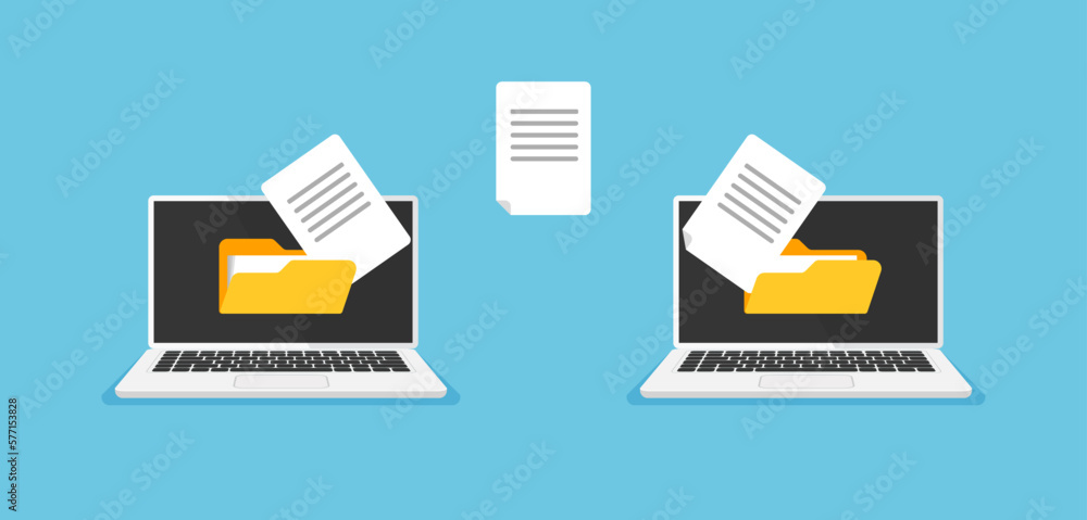 File transfer concept. Uploading documents to internet, copy to cloud storage or pc. Download ...
