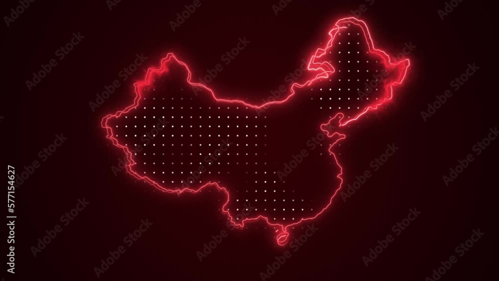 Neon Red China Map Borders Outline Loop Background. Neon Red Colored ...