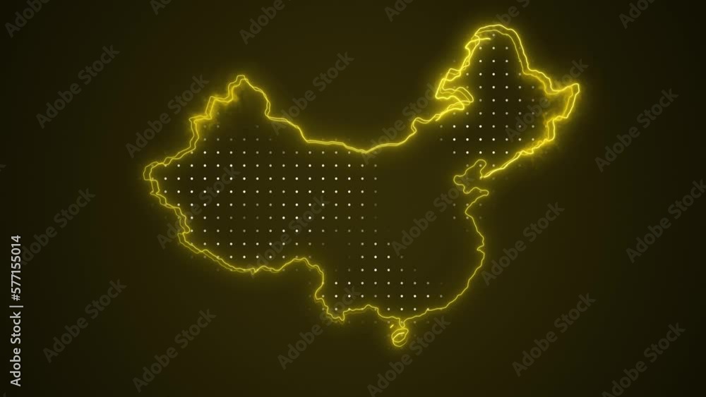 Neon Yellow China Map Borders Outline Loop Background. Neon Yellow ...
