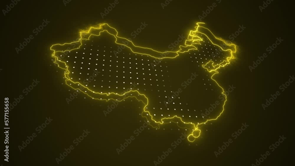 Neon Yellow China Map Borders Outline Loop Background. Neon Yellow ...