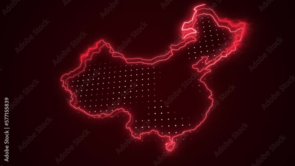 Neon Red China Map Borders Outline Loop Background. Neon Red Colored ...