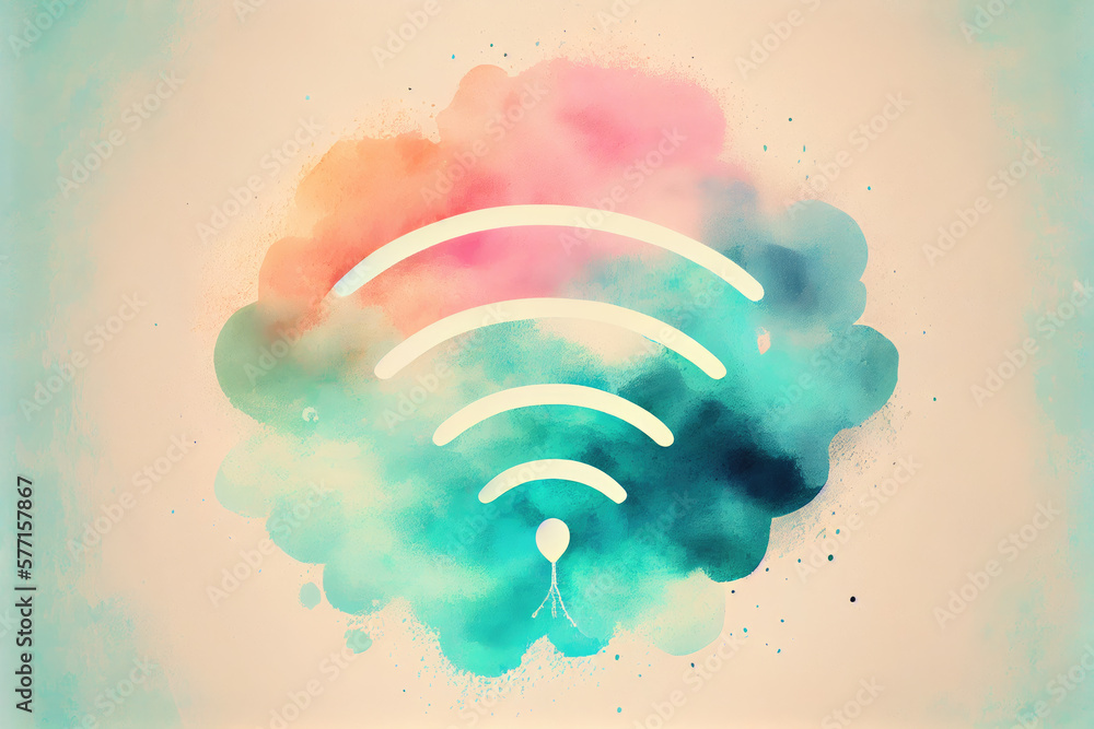 Generative AI illustration of colourful WiFi symbol with shadow placed ...