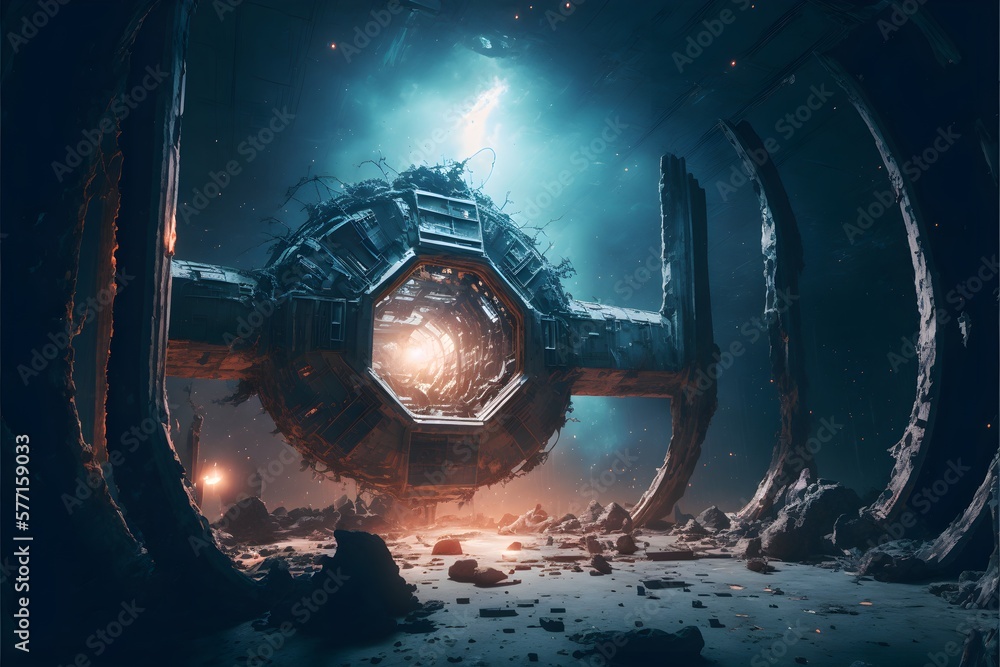 ภาพประกอบสต็อก ruined space station architecture that consumed by ...