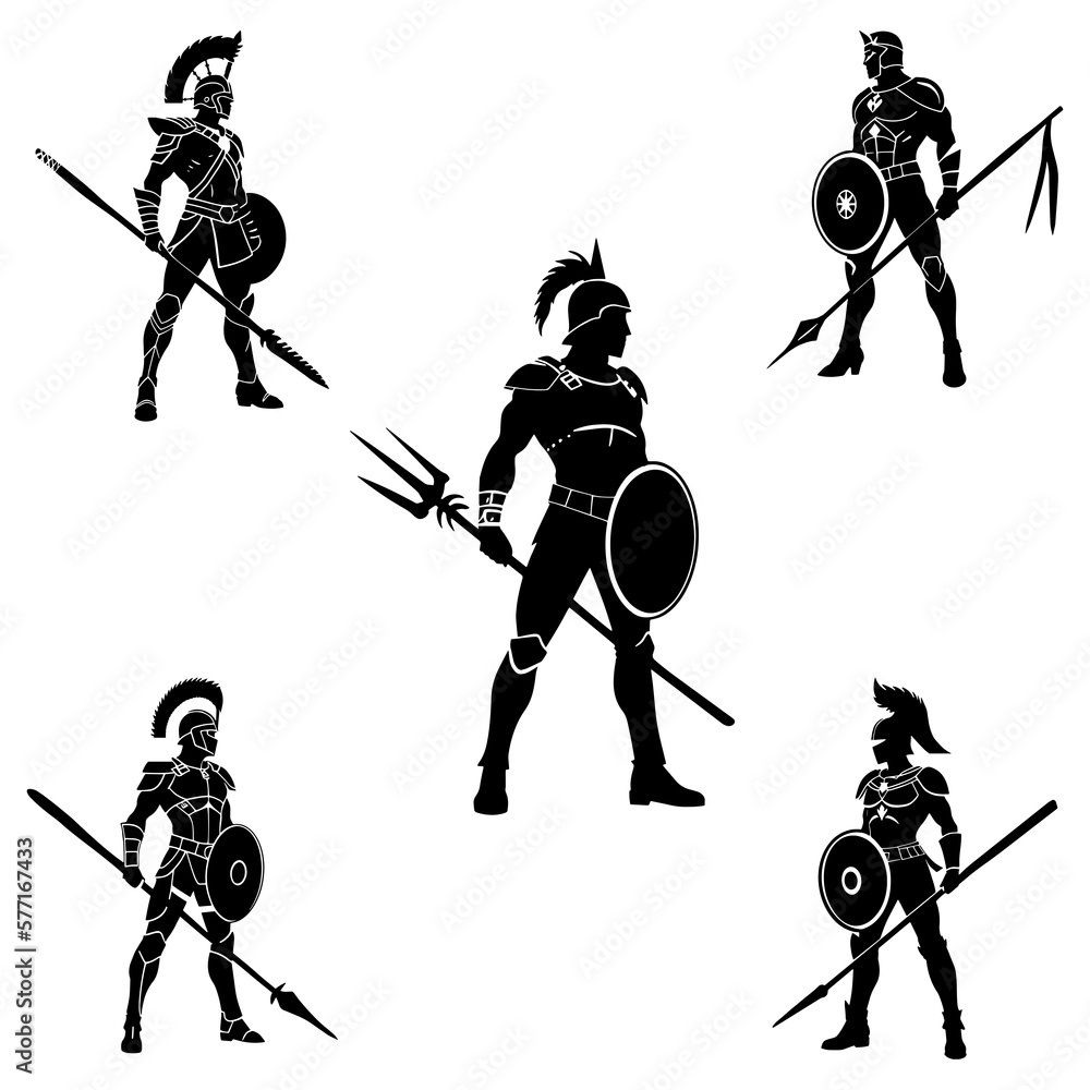 Illustration of a group of Spartan warriors in black and white. Stoic ...