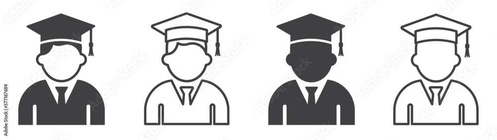 Vetor de Set of students icons. Graduate icon, graduated student symbol ...