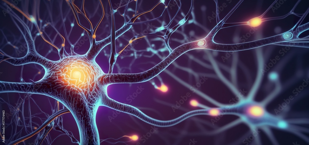 Nerve cells in a network as a 3d illustration - Brain cells and neurons ...