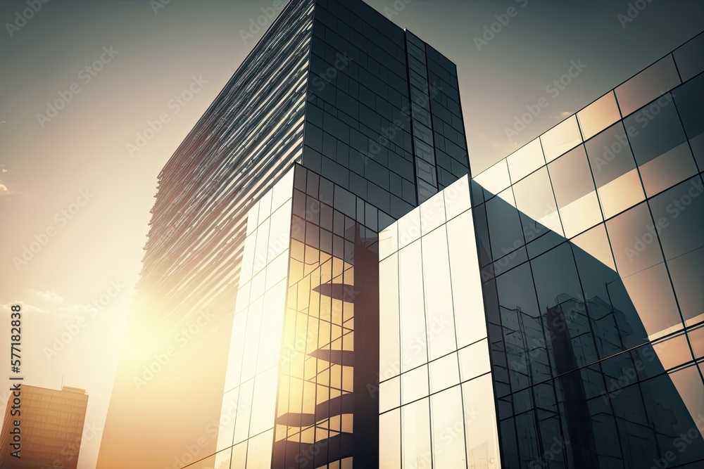 Contemporary high rise office building with a glass facade in morning ...