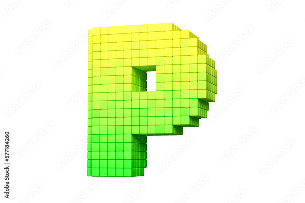 Chiptune typography pixel art style letter P in yellow and green. High ...