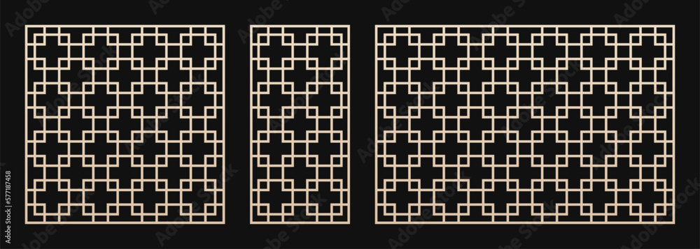 Laser cut pattern in Asian style. Vector set with abstract geometric ...