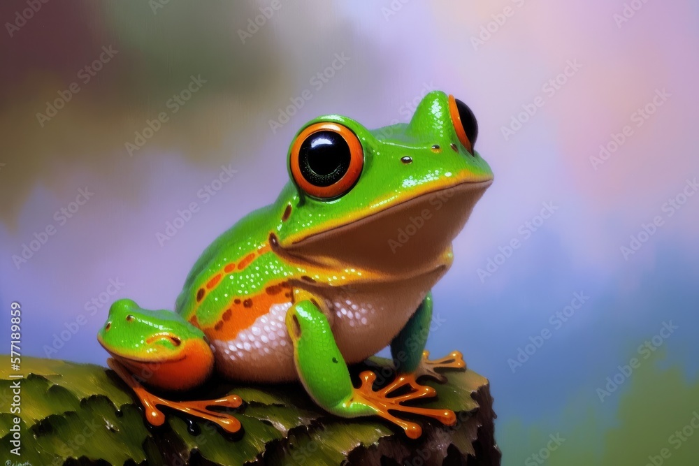 Cute colorful magic frog, cartoon style painting. Generative ai art ...