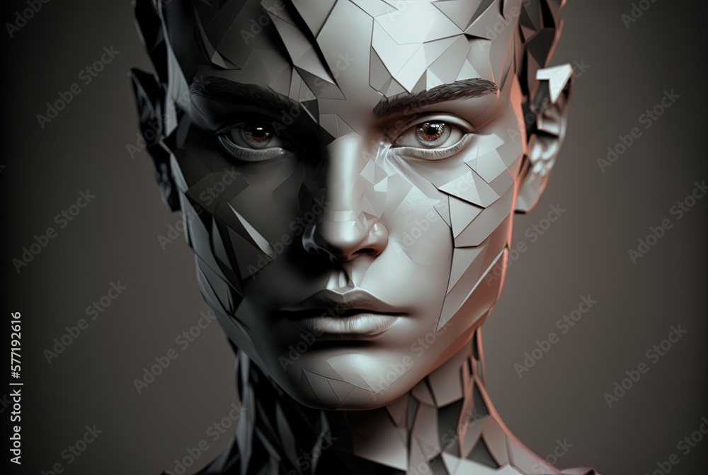 the impression created by a computer-generated human face made entirely ...