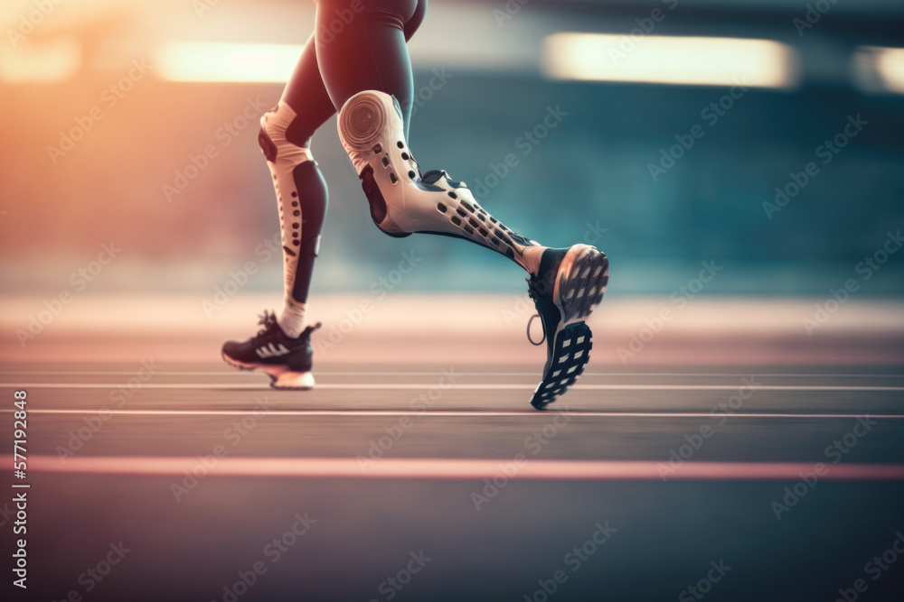 prosthetic running athlete pushing their body to its utmost limits ...