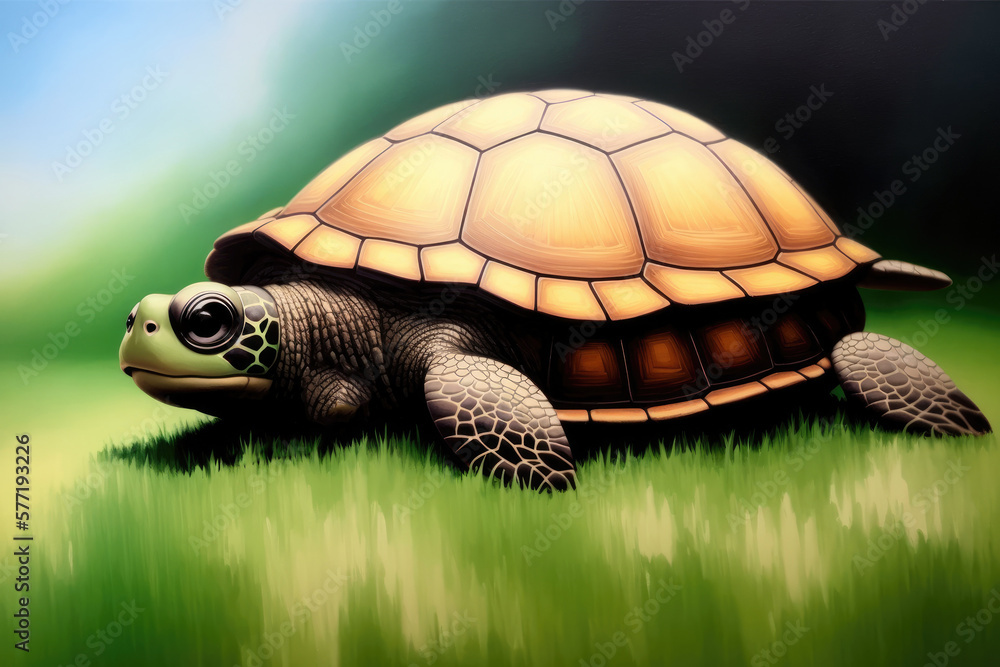 Cute colorful magic turtle, cartoon style painting. Generative ai art ...