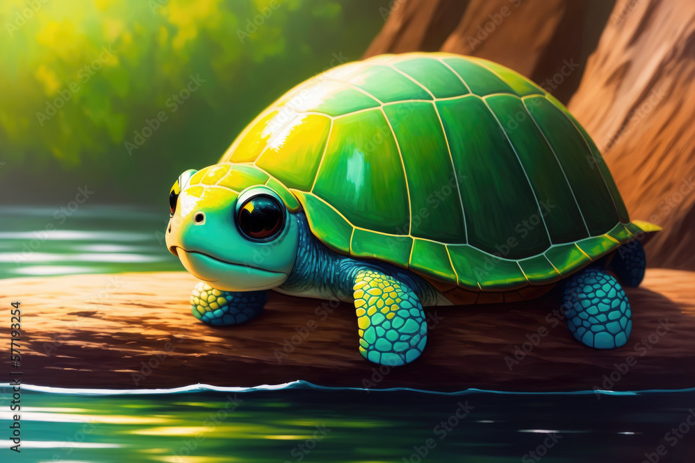 Cute colorful magic turtle, cartoon style painting. Generative ai art ...