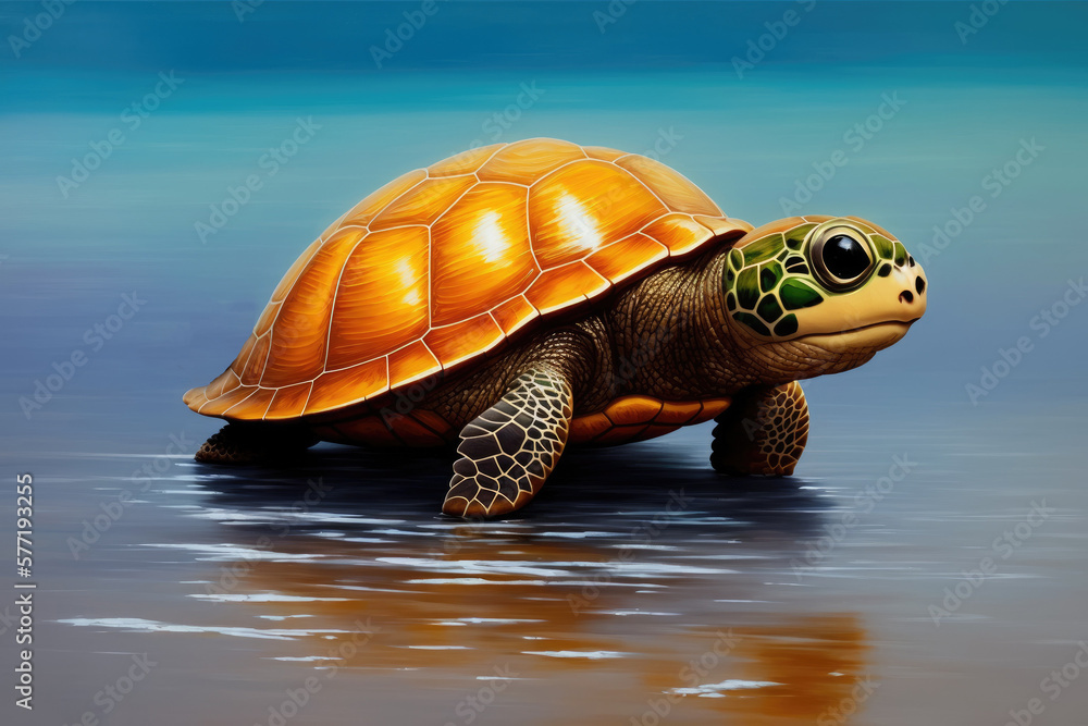 Cute colorful magic turtle, cartoon style painting. Generative ai art ...